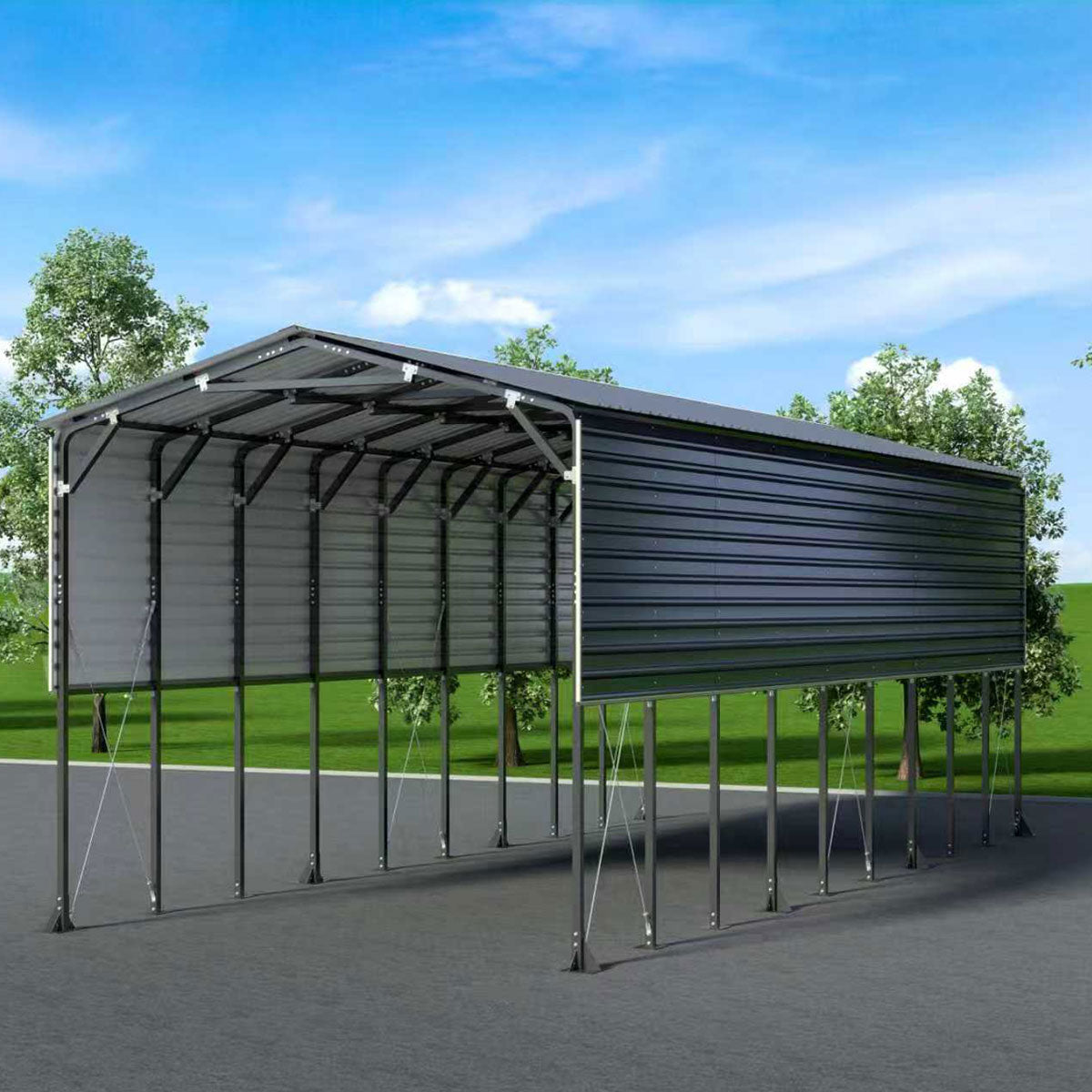 TMG 12' x 30' Metal Shed Boat Shelter, 12.3' Peak Height, 11.0' Clearance