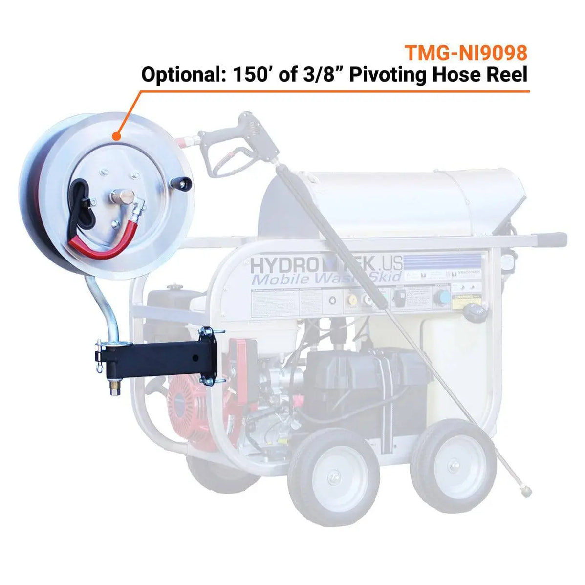 HYDRO TEK Nilfisk Pivoting Hose Reel, 150’ of ⅜" Hose Capacity,