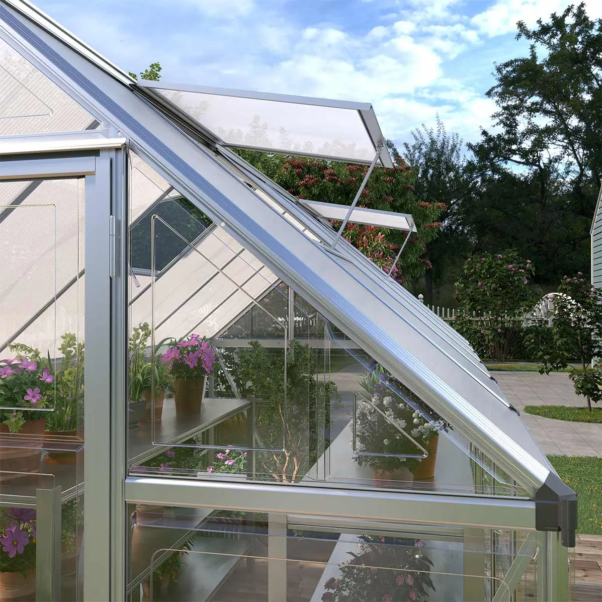6’ x 16’ Crystal Clear Greenhouse, Aluminum Frame, Integrated Gutter
