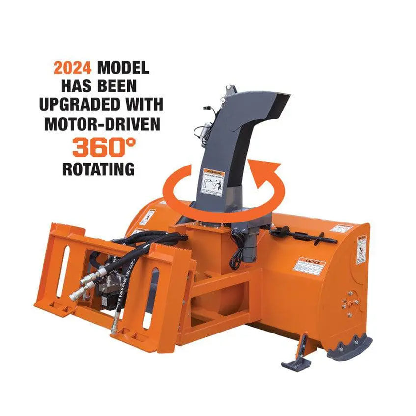 72" Skid Steer Snow Blower, 45-75 HP Loader Required, 24" Diameter