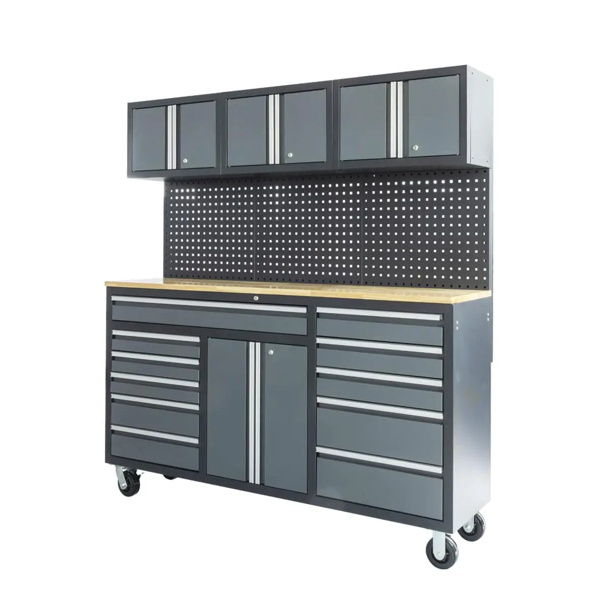 Pro Series 72" 11-Drawer Workstation Cabinet Combo with Pegboard, 1"