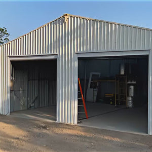 TMG Industrial 25’ x 25’ Double Garage Metal Barn Shed with Side Entry