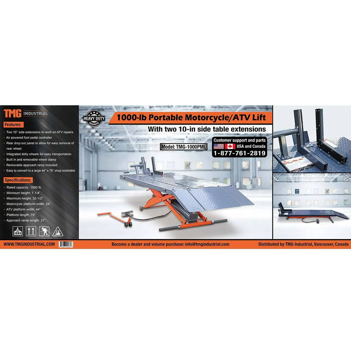 1000 lb Portable Motorcycle/ATV Scissor Lift, 44" Work Platform, 10"