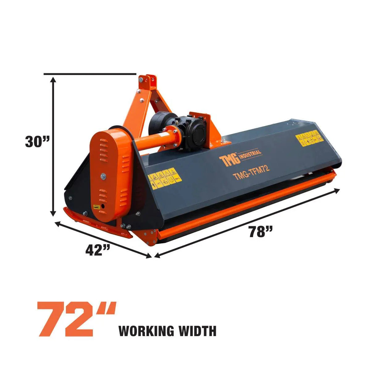 72" Flail Mower, 3-Point Hitch, 30-60 HP Tractor, PTO Drive Shaft,