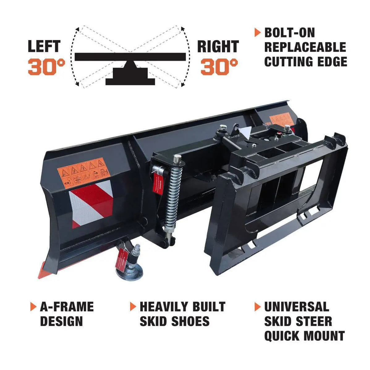 86" Skid Steer Dozer Blade/Snow Plow Pusher, 30° Left & Right, Bolt-On
