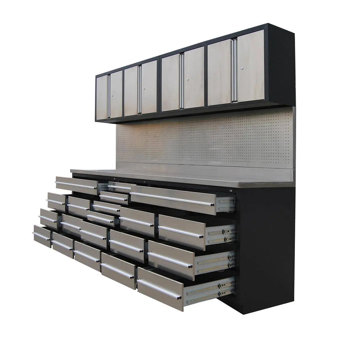 TMG Pro 10-FT Stainless Steel Workbench Combo, 20 Drawers & Pegboard